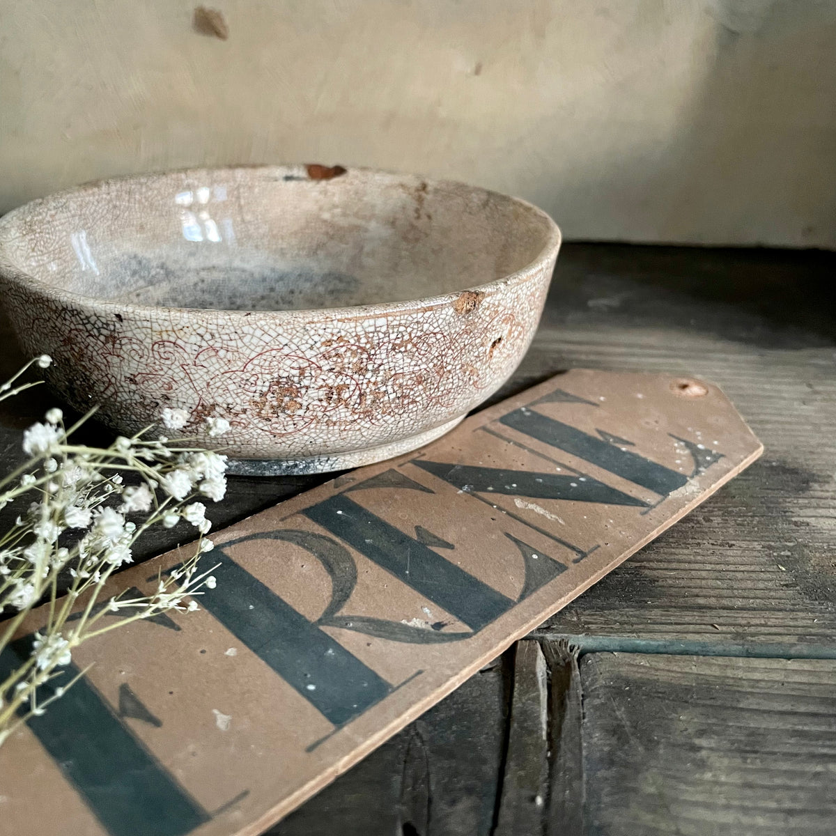 Antique Crazed & Stained Bowl Dish – No.4 Vintage